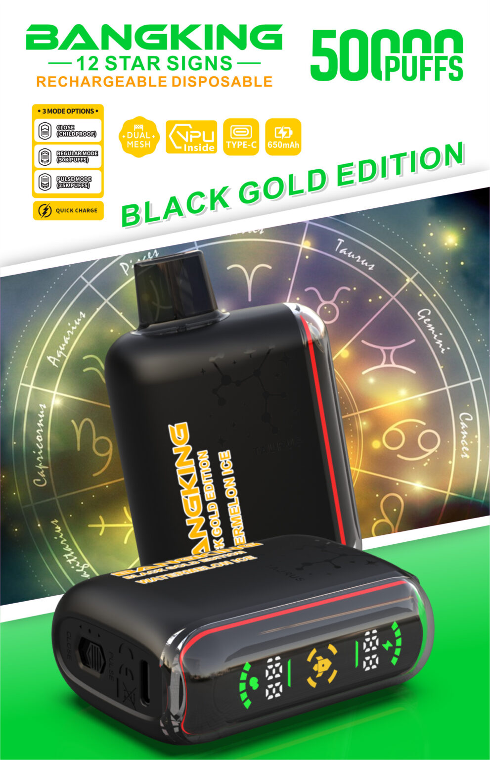 BANGKING 12 Star Signs 50000 Puffs Vape – Dual Mesh Rechargeable ...